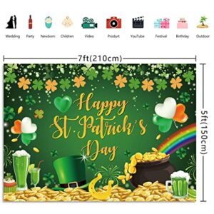 Happy St.Patrick's Day Backdrop 7x5FT Green Lucky Irish Shamrock Pot of Gold Coins Photography Background Holiday Party Supplies Newborn Kids Adults Portraits Photo Booth Props (84x60 inch)