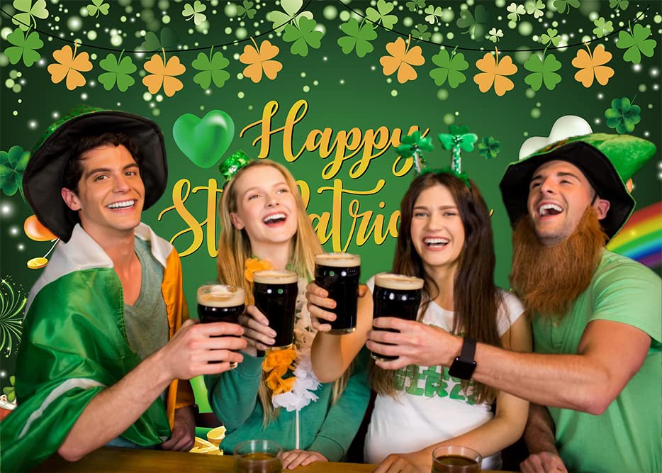 Happy St.Patrick's Day Backdrop 7x5FT Green Lucky Irish Shamrock Pot of Gold Coins Photography Background Holiday Party Supplies Newborn Kids Adults Portraits Photo Booth Props (84x60 inch)