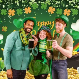 Happy St.Patrick's Day Backdrop 7x5FT Green Lucky Irish Shamrock Pot of Gold Coins Photography Background Holiday Party Supplies Newborn Kids Adults Portraits Photo Booth Props (84x60 inch)