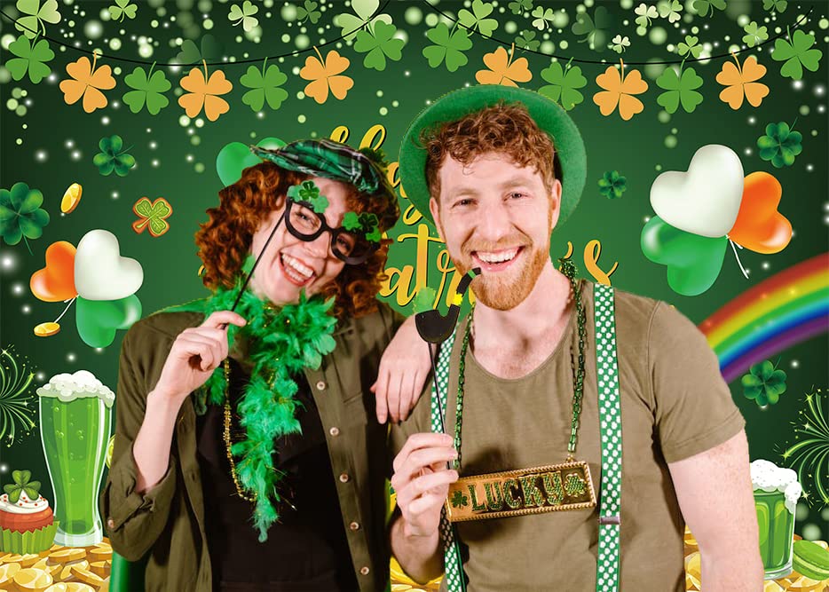 Happy St.Patrick's Day Backdrop 7x5FT Green Lucky Irish Shamrock Pot of Gold Coins Photography Background Holiday Party Supplies Newborn Kids Adults Portraits Photo Booth Props (84x60 inch)