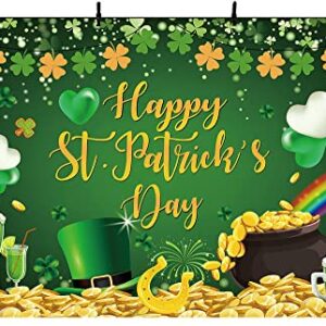 Happy St.Patrick's Day Backdrop 7x5FT Green Lucky Irish Shamrock Pot of Gold Coins Photography Background Holiday Party Supplies Newborn Kids Adults Portraits Photo Booth Props (84x60 inch)