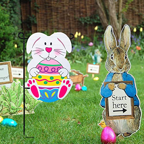 YEAHOME Easter Garden Flag 12.5 x 18 Inch Vertical Double Sided Decorative. With Bunny and Eggs Holiday Easter Decor for Outside Yard Outdoor Farmhouse Easter Decorations