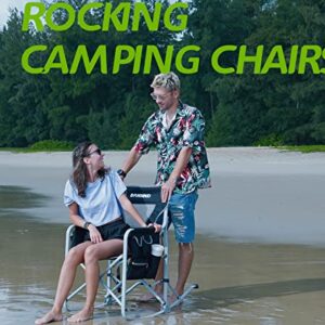 FUNDANGO Camping Rocking Chairs Portable Outdoor Rocker Director Chair with Carry Bag for Outdoor, Porch, Backyard, Patio, Lawn, Garden（Black/Grey）