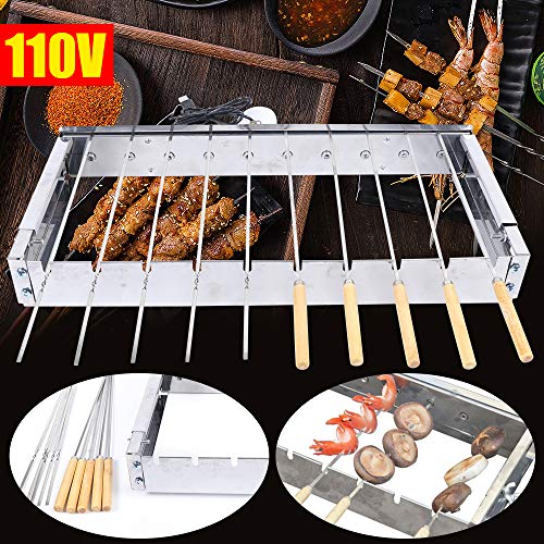 Automatic Rotation Barbecue Grill, 10 Skewer Picnic BBQ Grill Rack, Portable Stainless Steel Rotating Rotisserie for Outdoor Garden Camping