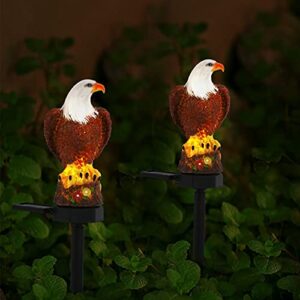 perfectop 2 pack solar eagle garden lights, outdoor solar bald eagle figurines decorative stake light, garden eagle animal bird decor yard lawn pathway decoration thanksgiving christmas ornament gift