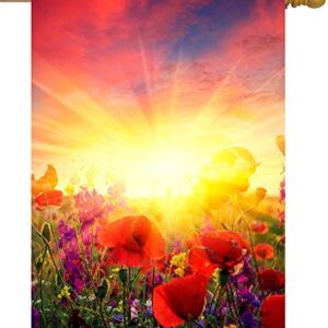 ShineSnow Floral Flowers Red Poppies Field Sunlight Sunrise Autumn Summer Spring House Flag 28" x 40" Double Sided Polyester Welcome Yard Garden Flag Banners for Patio Lawn Home Outdoor Decor