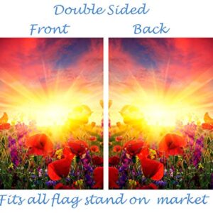 ShineSnow Floral Flowers Red Poppies Field Sunlight Sunrise Autumn Summer Spring House Flag 28" x 40" Double Sided Polyester Welcome Yard Garden Flag Banners for Patio Lawn Home Outdoor Decor