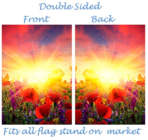 ShineSnow Floral Flowers Red Poppies Field Sunlight Sunrise Autumn Summer Spring House Flag 28" x 40" Double Sided Polyester Welcome Yard Garden Flag Banners for Patio Lawn Home Outdoor Decor