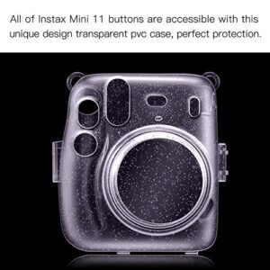 Fintie Protective Clear Case for Fujifilm Instax Mini 11 Instant Film Camera - Crystal Hard Shell Cover with Removable Rainbow Shoulder Strap, Glittering Purple