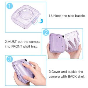 Fintie Protective Clear Case for Fujifilm Instax Mini 11 Instant Film Camera - Crystal Hard Shell Cover with Removable Rainbow Shoulder Strap, Glittering Purple