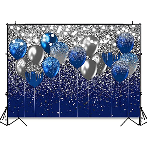 Avezano Royal Blue Glitter Backdrop for Birthday Wedding Prom Graduation Photography Background Party Glitter Blue Balloon Party Decorations Photoshoot Photobooth (7x5ft, Blue and Silver)