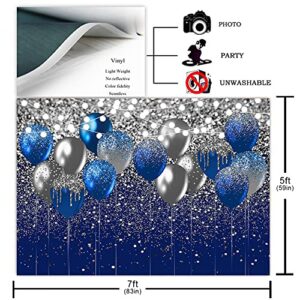 Avezano Royal Blue Glitter Backdrop for Birthday Wedding Prom Graduation Photography Background Party Glitter Blue Balloon Party Decorations Photoshoot Photobooth (7x5ft, Blue and Silver)