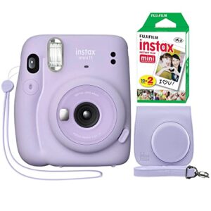 fujifilm instax mini 11 instant camera lilac purple + minimate custom case + fuji instax film 20 sheets twin pack