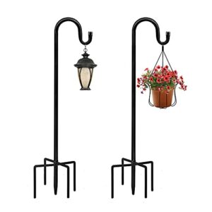 joyseus shepherd hooks 2 pack – 48 inches high 1/2 inch thick adjustable rust resistant shepards hooks for outdoor solar lights, lanterns, flower basket, bird feeder.