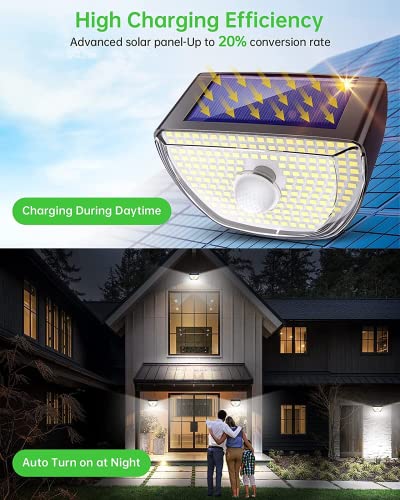 Whousewe Solar Lights Outdoor, Solar Security Lights Outdoor Motion Sensor, 200 LED Ultra Bright Wide Angle Solar Powered Lights IP65 Solar Wall Light for Front Door, Yard, Garage, Garden(6 Pack)