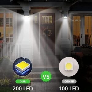 Whousewe Solar Lights Outdoor, Solar Security Lights Outdoor Motion Sensor, 200 LED Ultra Bright Wide Angle Solar Powered Lights IP65 Solar Wall Light for Front Door, Yard, Garage, Garden(6 Pack)