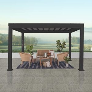 backyard discovery trenton 12×10 all season galvanized steel pergola, black, sail shade soft canopy, rust resistant, support wind and snow, patio, deck, backyard, garden