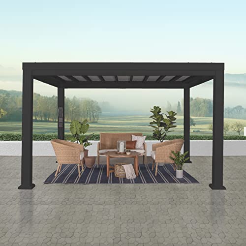 Backyard Discovery Trenton 12x10 All Season Galvanized Steel Pergola, Black, Sail Shade Soft Canopy, Rust Resistant, Support Wind and Snow, Patio, Deck, Backyard, Garden