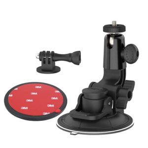 aozcu suction camera mount, car windshield dashboard camera holder with 3m adhesive disk for gopro max, hero 9 8 7 6 5, session 5, dji osmo action, akaso, campark, canon, dslrs and other cameras