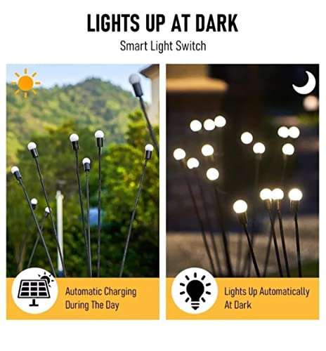 Solar Garden Lights, Starburst Swaying Light, Solar Firefly Lights Outdoor Waterproof, Solar Garden Decorative Lights Yard Patio Pathway Decoration, Warm White, 6LED