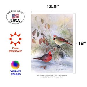 Toland Home Garden 119353 Winter Rest Cardinals Winter Flag 12x18 Inch Double Sided Winter Garden Flag for Outdoor House Flag Yard Decoration