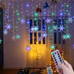 lainin 12ft/3.5m usb powered 8 modes snowflake curtain night light icicle fairy string light, perfect for christmas wedding holiday garden indoor/outdoor party decoration – multi color