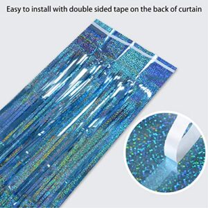 Melsan 2 Pack 3.2 ft x 8.2 ft Tinsel Foil Fringe Curtains Backdrop, Sparkle Metallic Foil Curtains for Party Photo Booth Props Decoration, Light Blue