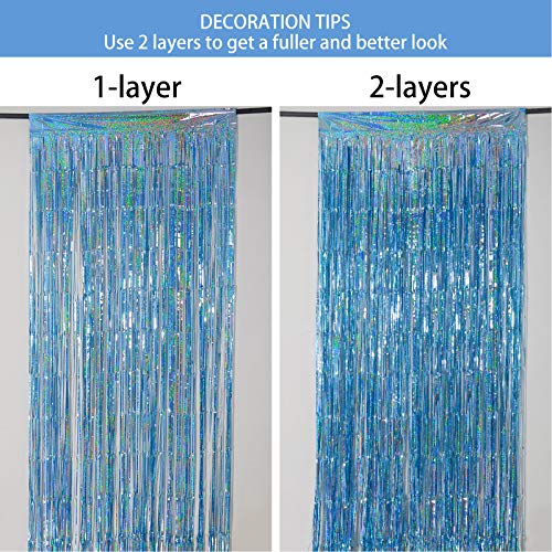 Melsan 2 Pack 3.2 ft x 8.2 ft Tinsel Foil Fringe Curtains Backdrop, Sparkle Metallic Foil Curtains for Party Photo Booth Props Decoration, Light Blue