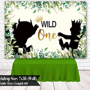 Funnytree 7x5ft Soft Fabric Wild One 1st Birthday Party Backdrop No Wrinkles Durable Animals Themed Photography Background Jungle Baby Boy Photo Booth Banner Decorations