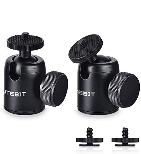 UTEBIT 2 Pack DSLR Camera Tripod Ball Head with Hot Shoe Mount Adapter 360° Panoramic Mini Ball Head 1/4" Screw Thread Compatible for Vive Flash Light