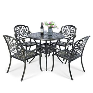 vivijason 5-piece outdoor patio dining set, all-weather cast aluminum conversation set, patio furniture set for balcony lawn garden backyard, include 4 chairs, a 35.4 inch round table w/umbrella hole