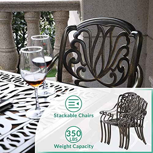 VIVIJASON 5-Piece Outdoor Patio Dining Set, All-Weather Cast Aluminum Conversation Set, Patio Furniture Set for Balcony Lawn Garden Backyard, Include 4 Chairs, a 35.4 inch Round Table w/Umbrella Hole