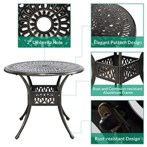 VIVIJASON 5-Piece Outdoor Patio Dining Set, All-Weather Cast Aluminum Conversation Set, Patio Furniture Set for Balcony Lawn Garden Backyard, Include 4 Chairs, a 35.4 inch Round Table w/Umbrella Hole