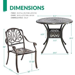 VIVIJASON 5-Piece Outdoor Patio Dining Set, All-Weather Cast Aluminum Conversation Set, Patio Furniture Set for Balcony Lawn Garden Backyard, Include 4 Chairs, a 35.4 inch Round Table w/Umbrella Hole