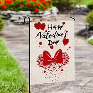 Juome Valentines Day Garden Flag Happy Valentine's Day Red Love Heart Double Sided Printing 2 Layer Burlap Flags for Outdoor Yard Holiday Decoration 12.5 x 18 Inch