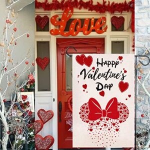 Juome Valentines Day Garden Flag Happy Valentine's Day Red Love Heart Double Sided Printing 2 Layer Burlap Flags for Outdoor Yard Holiday Decoration 12.5 x 18 Inch