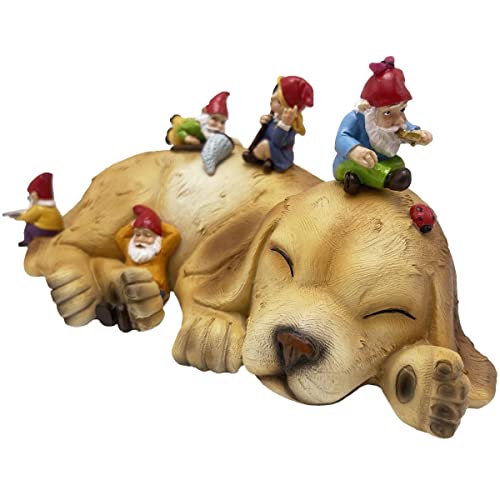 By Mark & Margot Gnome Fairy Statue Garden Decorations Sleeing Dog Gnomes Faires Outside Or Inside Home Decore