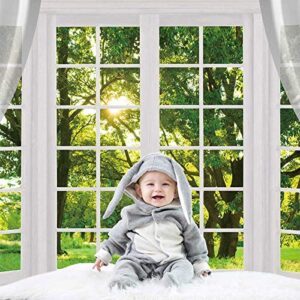 Allenjoy 7x5ft Spring Window Scenery Photography Backdrop White Windowsill Floral Green Forest Natural Photocall Background Party Banner Wall Decor Newborn Baby Kids Family Photo Shoot Booth Props