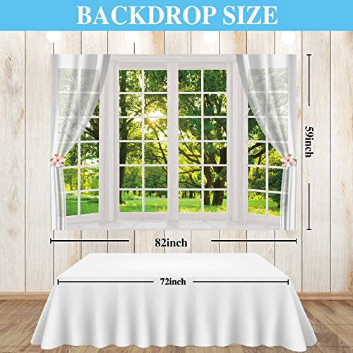 Allenjoy 7x5ft Spring Window Scenery Photography Backdrop White Windowsill Floral Green Forest Natural Photocall Background Party Banner Wall Decor Newborn Baby Kids Family Photo Shoot Booth Props