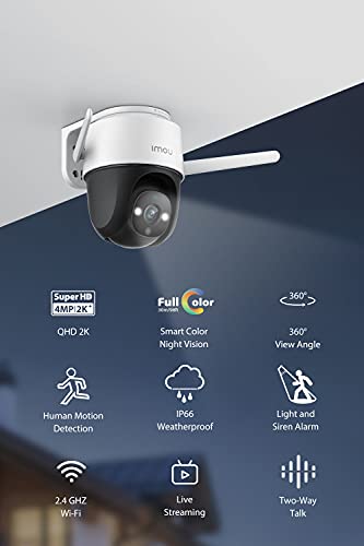 Imou Security Camera Outdoor with Floodlight and Sound Alarm, 4MP QHD Pan/Tilt 2.4G Wi-Fi Camera, IP66 Weatherproof 2.5K Bullet Camera, Full Color Night Vision IP Camera with 2-Way Talk, Cruiser