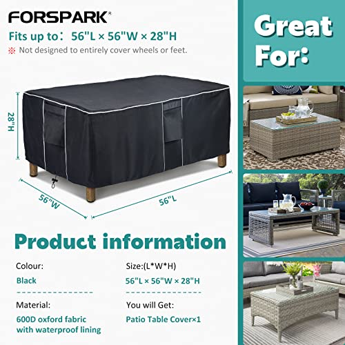 FORSPARK Patio Furniture Covers Waterproof Rectangular, Outdoor Coffee Table Covers Square Heavy Duty -Fits up to 56L×56W×28H Inches