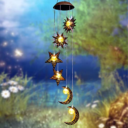 Solar Wind Chimes for Outside Sun Moon Star Hanging Decor Outdoor Memorial Sympathy Wind Chimes for Garden Patio Balcony Birthday Women Mom Grandmom Gifts from Daughter