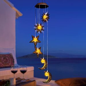 Solar Wind Chimes for Outside Sun Moon Star Hanging Decor Outdoor Memorial Sympathy Wind Chimes for Garden Patio Balcony Birthday Women Mom Grandmom Gifts from Daughter