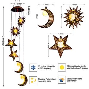 Solar Wind Chimes for Outside Sun Moon Star Hanging Decor Outdoor Memorial Sympathy Wind Chimes for Garden Patio Balcony Birthday Women Mom Grandmom Gifts from Daughter