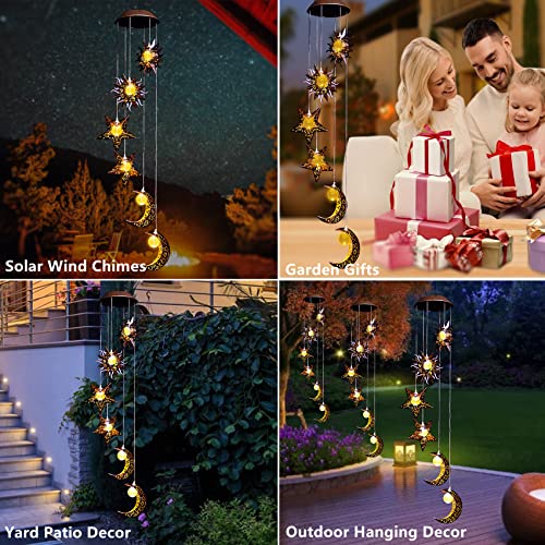 Solar Wind Chimes for Outside Sun Moon Star Hanging Decor Outdoor Memorial Sympathy Wind Chimes for Garden Patio Balcony Birthday Women Mom Grandmom Gifts from Daughter