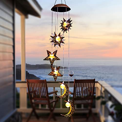 Solar Wind Chimes for Outside Sun Moon Star Hanging Decor Outdoor Memorial Sympathy Wind Chimes for Garden Patio Balcony Birthday Women Mom Grandmom Gifts from Daughter