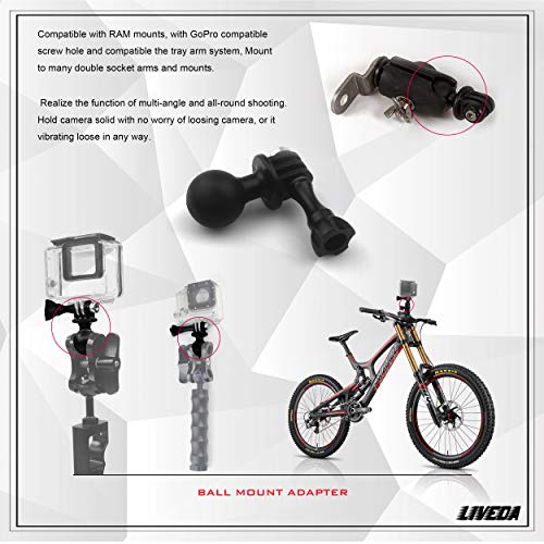 Ball Mount Adapter for Gopro Hero Series/Yi/Coyote/AKASO/SJCAM Sports Camera, Compatible with RAM Mounts, Rotating Ball Head Mount with Metal Screws