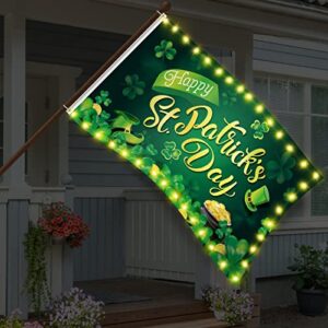 happy st patrick’s day flag 3 x 5 ft double sided, green shamrocks leaf flag large fabric irish saint patrick flag banner for st patricks day holiday garden yard house decoration outdoor indoor