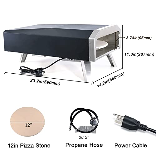 Li Zhen Outdoor Pizza Oven,14in Propane Gas Fired Rotating Pizza Ovens,Portable Gas Pizza Maker with Pizza Stone(14in),Automatic Spinning Pizza Grill,Great for Outdoor,Party,Garden,Family Gather