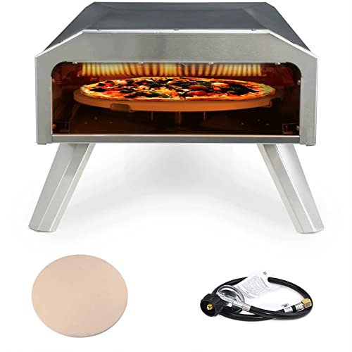 Li Zhen Outdoor Pizza Oven,14in Propane Gas Fired Rotating Pizza Ovens,Portable Gas Pizza Maker with Pizza Stone(14in),Automatic Spinning Pizza Grill,Great for Outdoor,Party,Garden,Family Gather